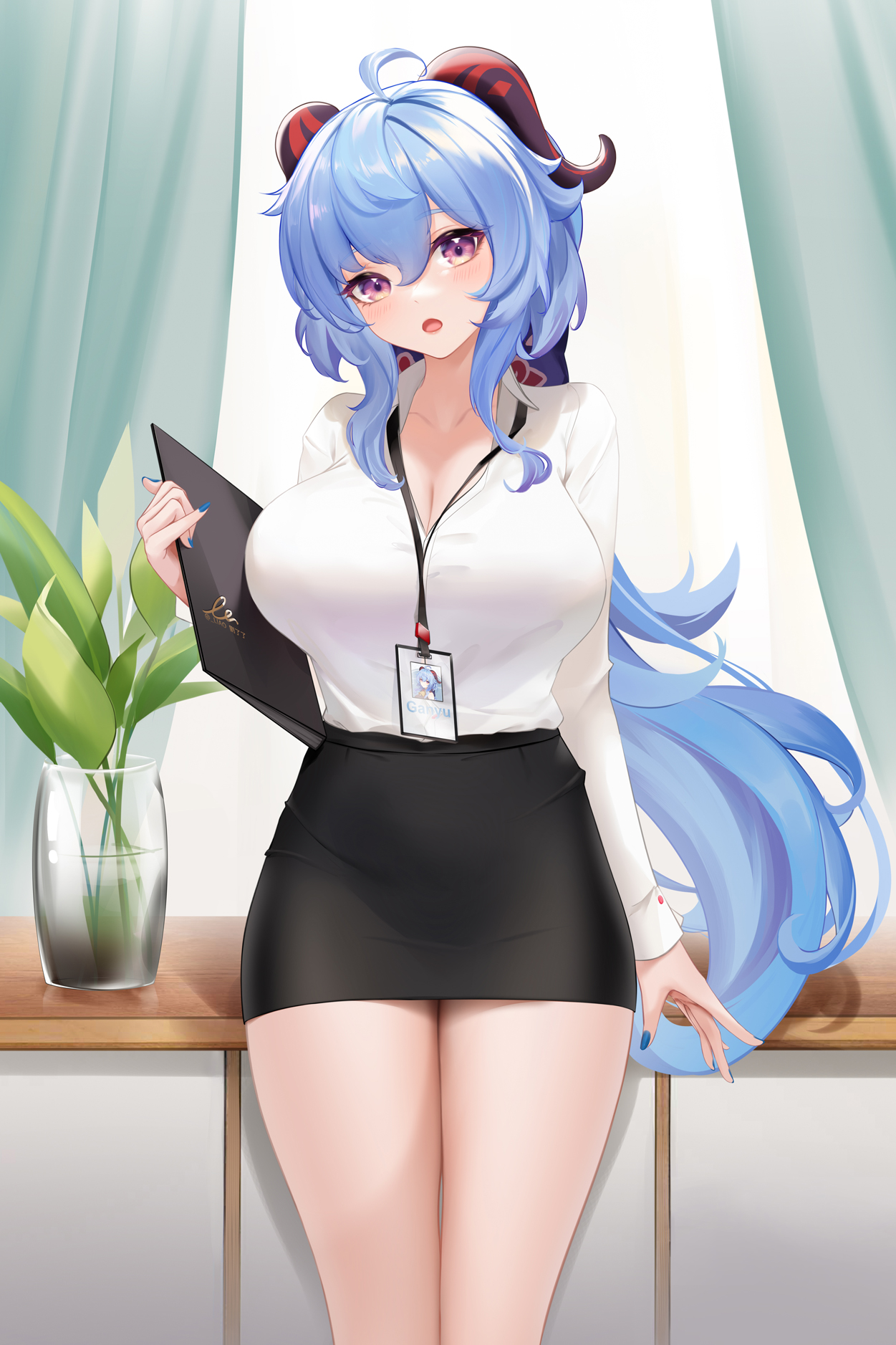 liu liaoliao genshin impact ganyu cleavage dress shirt horns open shirt | #934481 | yande.re